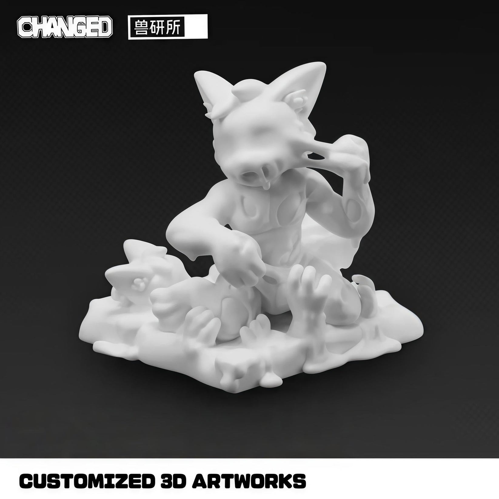 Changed 3D White Latex Beast Figurine, Custom Base Text – 42shops